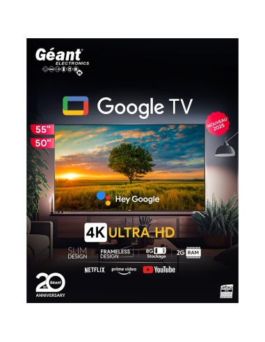 Géant Tv Smart 55" 4K UHD Google TV Frameless - GN-G55EXL4K