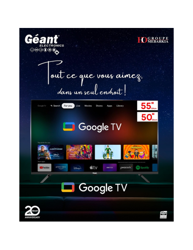 Géant Tv Smart 55" 4K UHD Google TV Frameless - GN-G55EXL4K